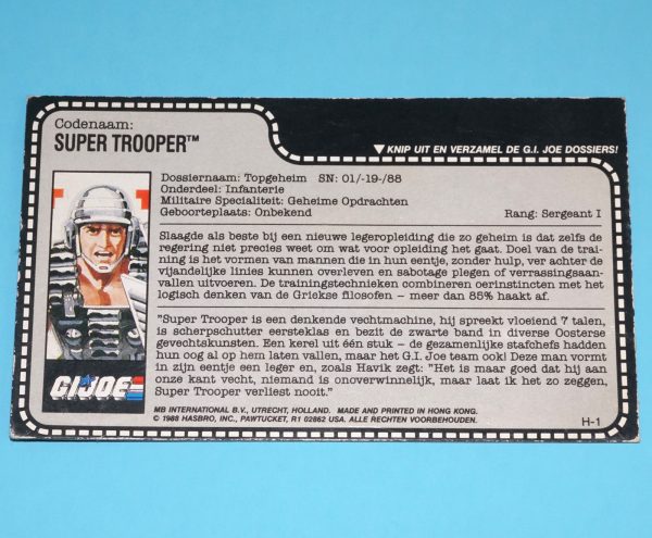 1988 GI JOE SUPER TROOPER v1 UNCUT FILE CARD FILECARD NL DUTCH HASBRO ...