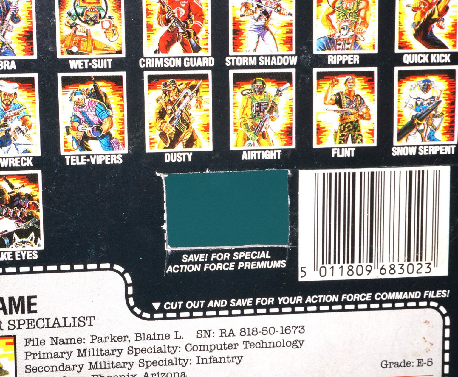 1986 GI JOE MAINFRAME v1 CARDBACK UNCUT FILE CARD FILECARD ACTION FORCE ...