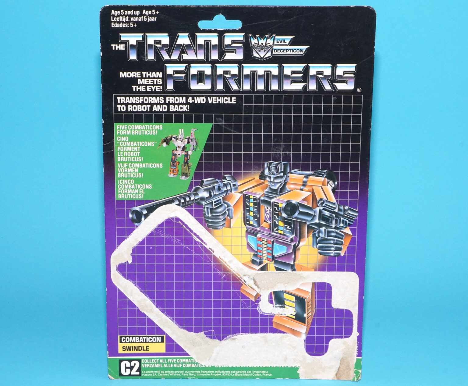 TRANSFORMERS G1 COMBATICON SWINDLE TECH SPECS CARDBACK EURO 1985 HASBRO ...