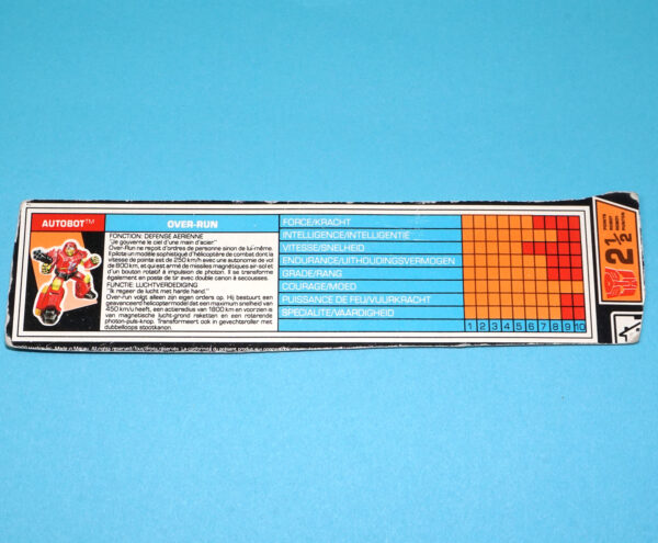TRANSFORMERS G1 ACTION MASTERS OVER-RUN TECH SPECS NL FR BENELUX EURO ...