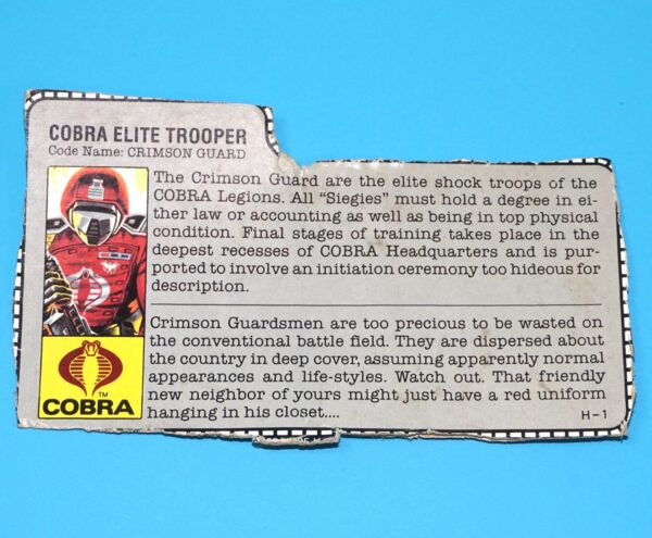 1985 GI JOE CRIMSON GUARD v1 FILE CARD FILECARD US USA HASBRO ...