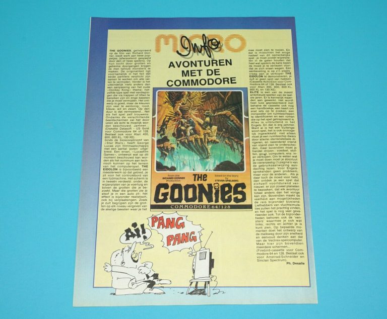 COMMODORE 64 THE GOONIES MAGAZINE ADVERT 1980s KUIFJE BENELUX ...
