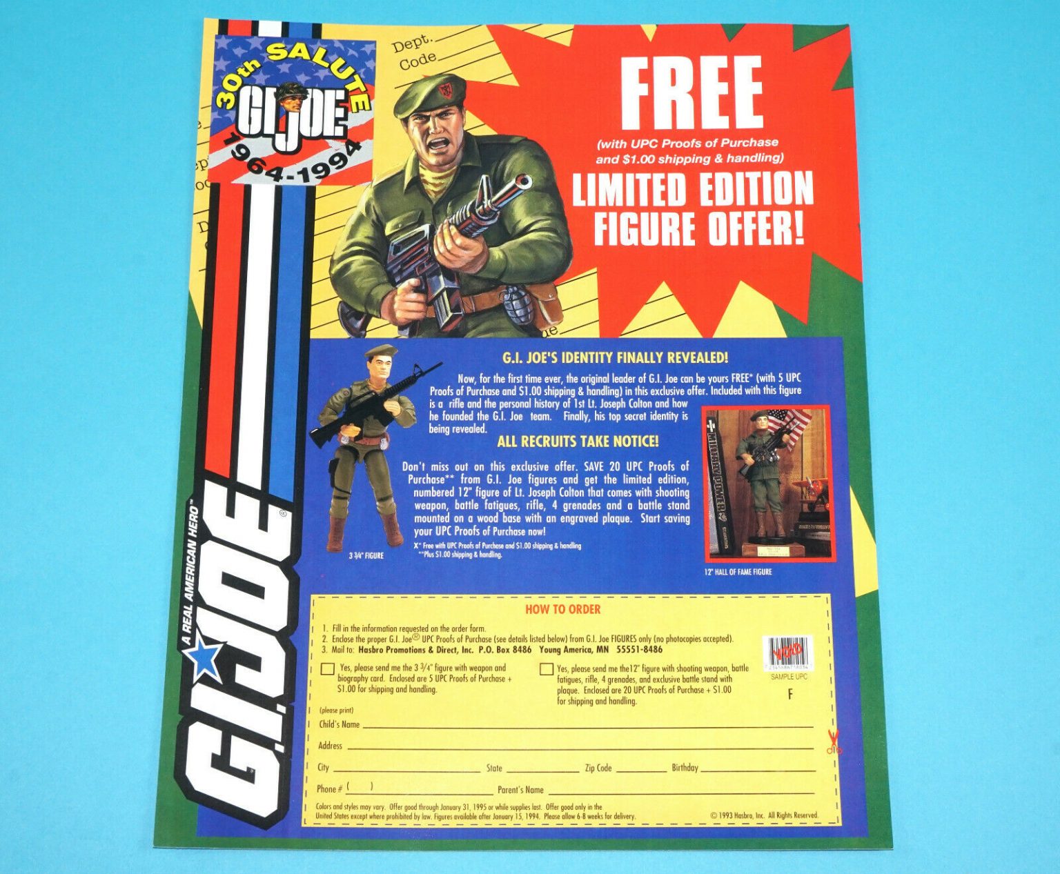 1993 GI JOE LEAFLET ORDER FORM FREE OFFER MAIL IN JOE COLTON 30TH ...